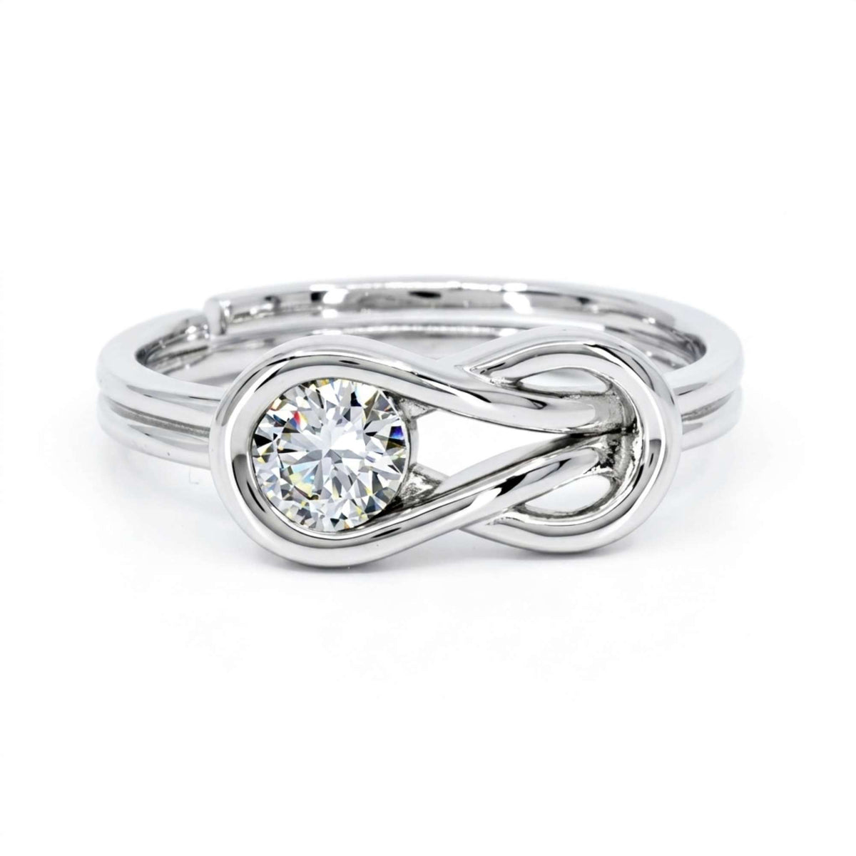 Infinity Silver Moissanite Adjustable Engagement Ring by Satinski