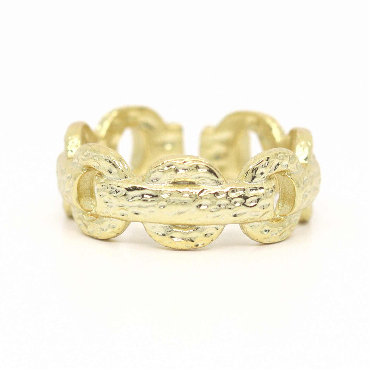 Satinski cross chain solid open silver resizable stacking ring