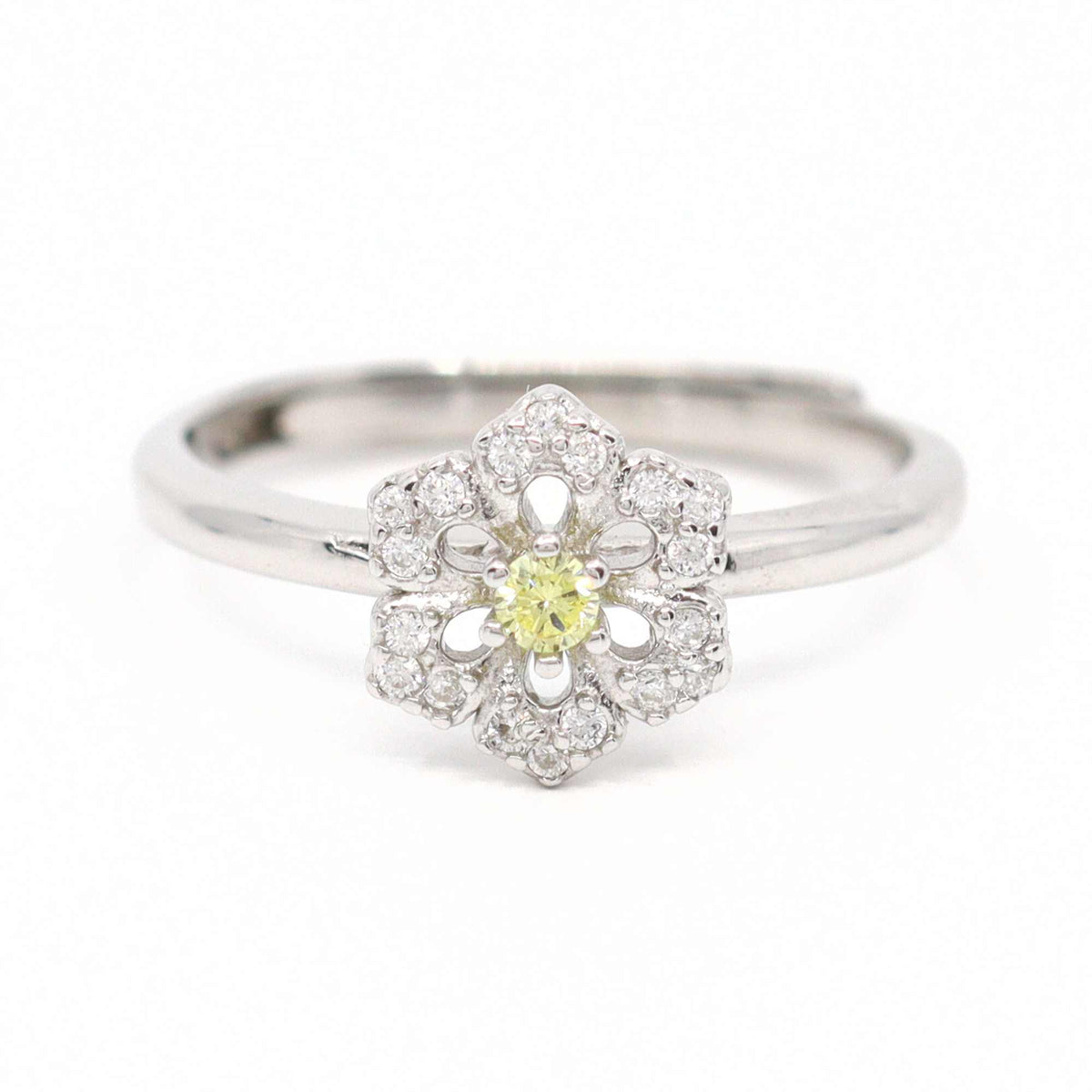 Satinski silver crystal daisy flower resizable stacking ring